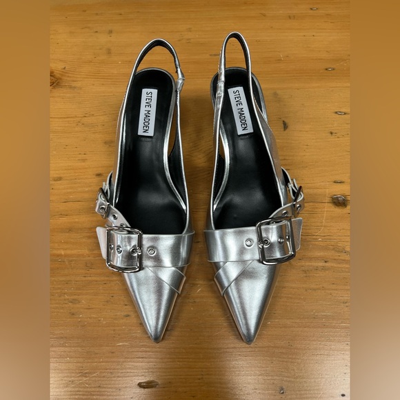 Steve Madden | Shoes | Steve Madden Metallic Silver Pointed Heels Nwot ...